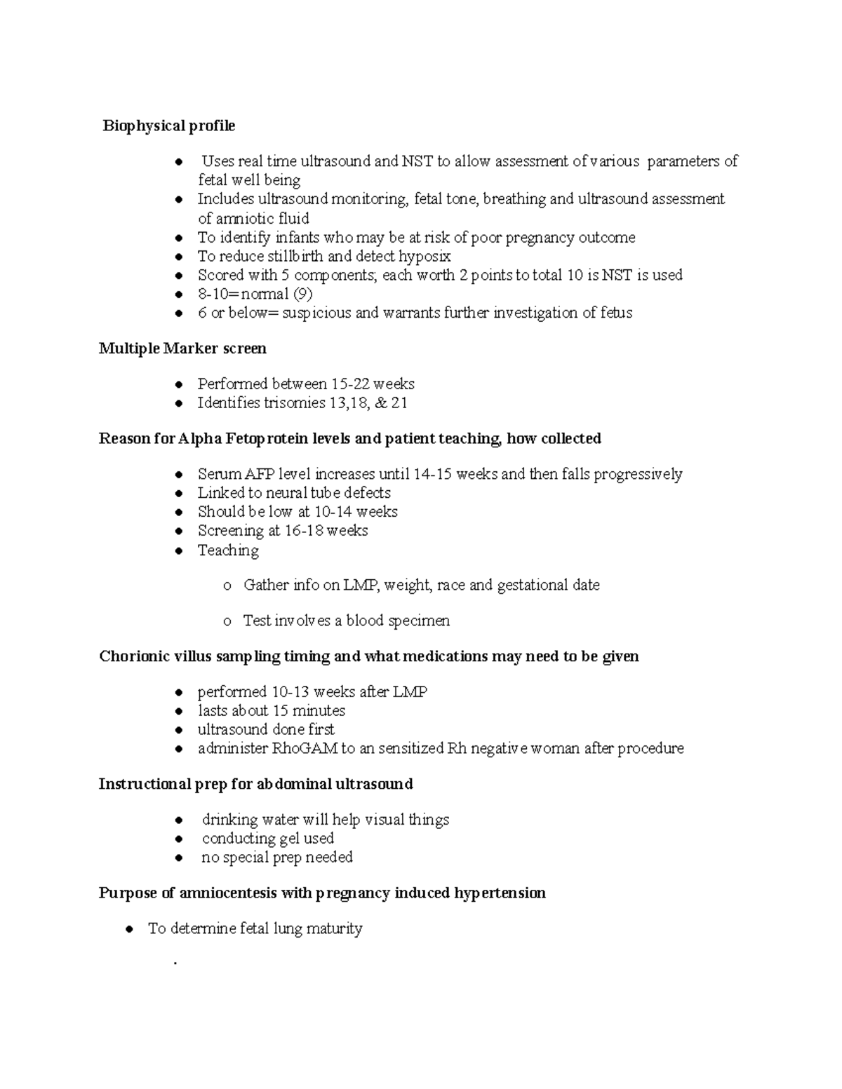 Final exam- ob - Biophysical profile Uses real time ultrasound and NST ...