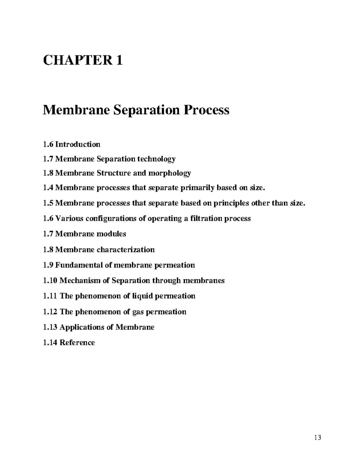 Study material- membrane filtration - CHAPTER 1 Membrane Separation ...