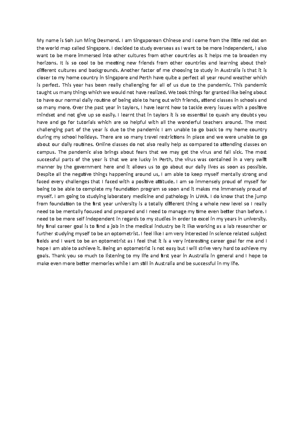 ESK 3 video - lecture notes - My name is Soh Jun Ming Desmond. I am ...