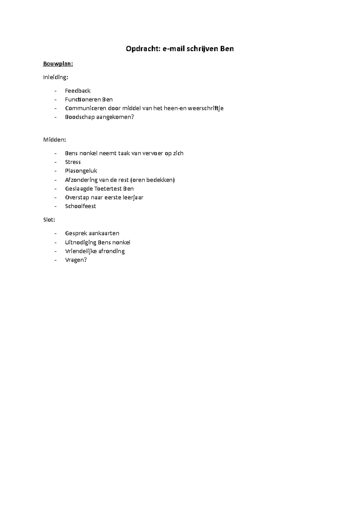 BS - Opdracht e-mail Ben versie 3 - Opdracht: e-mail schrijven Ben ...