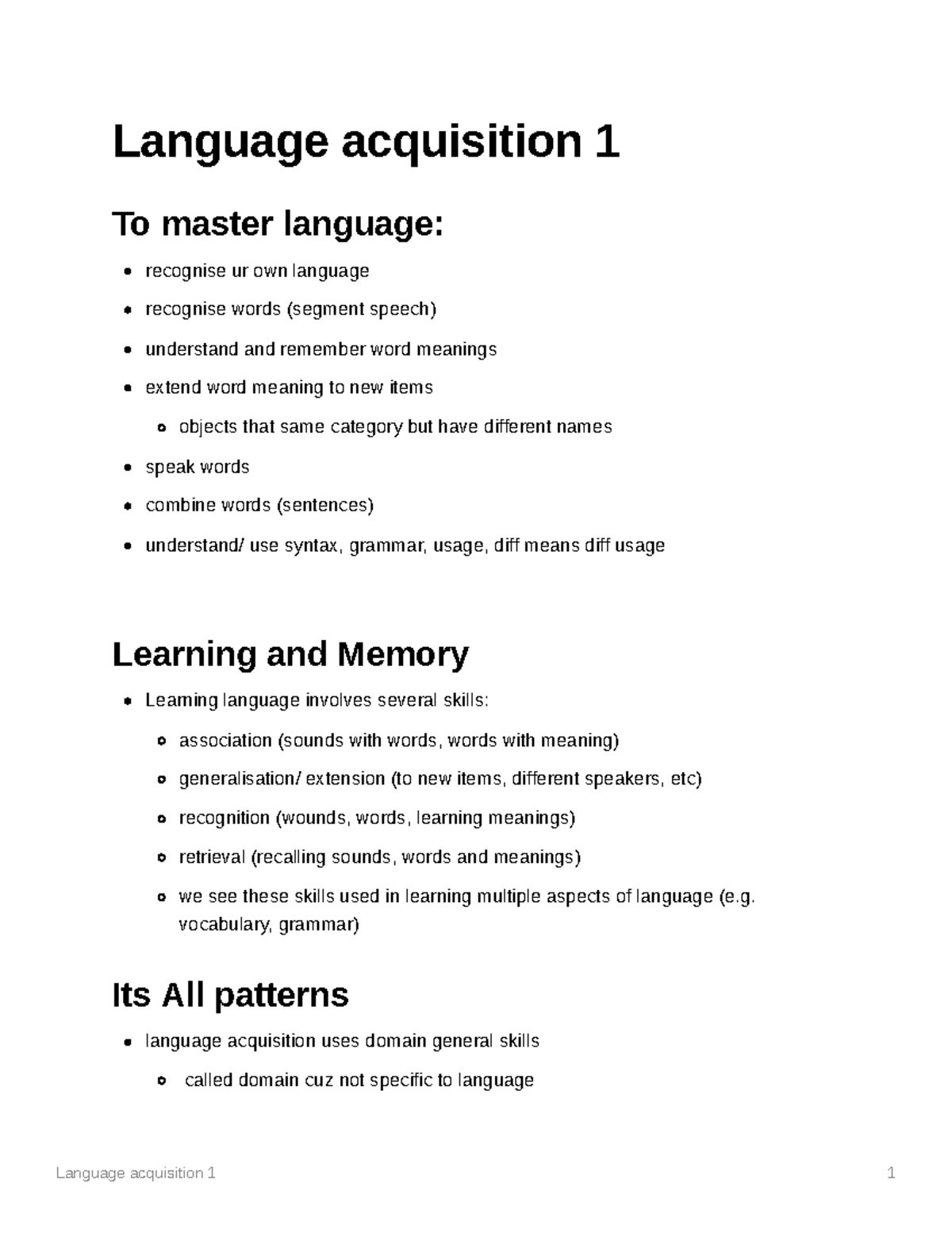 Language acquisition 1 - vocabulary, grammar) Its All patterns language ...