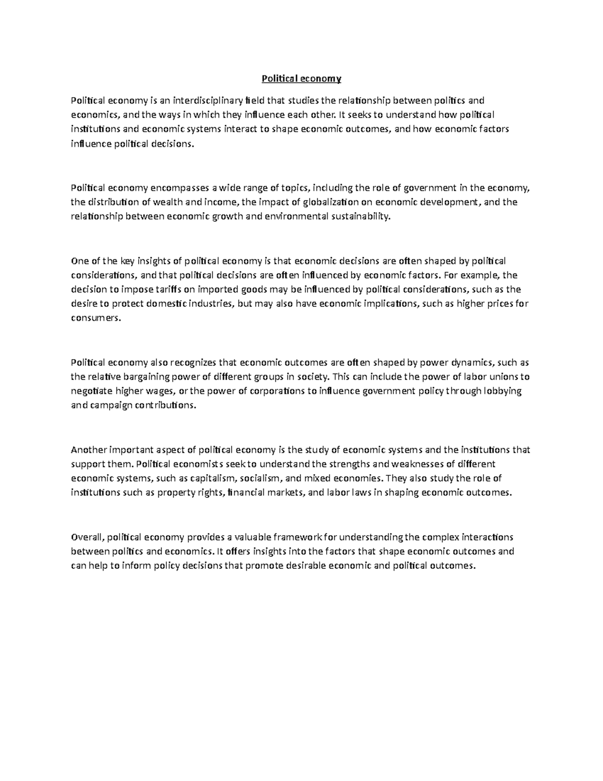 Political economy - Political economy Political economy is an ...