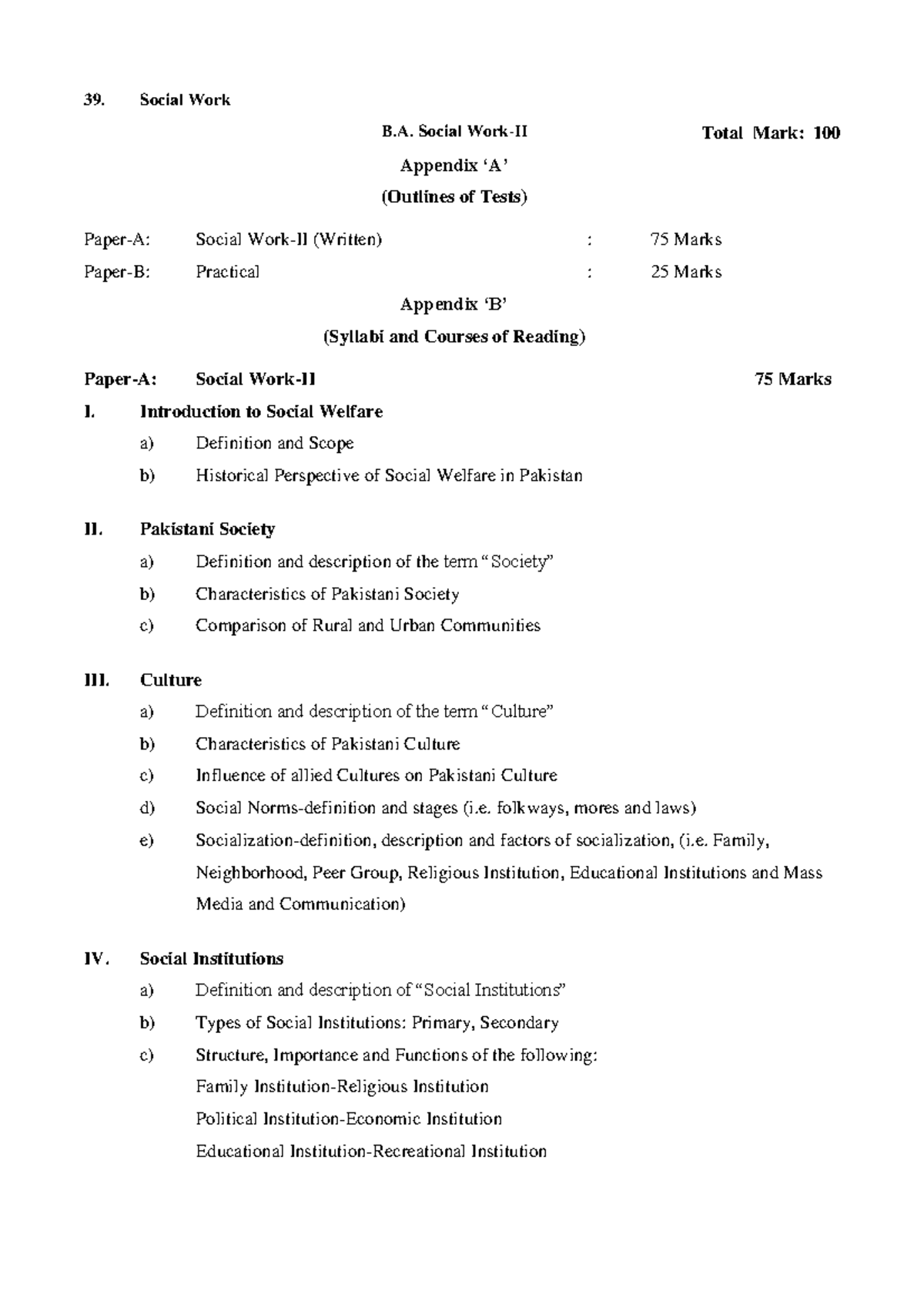 Social-Work-II - Course - Social Work B. Social Work-II Total Mark: 100 ...