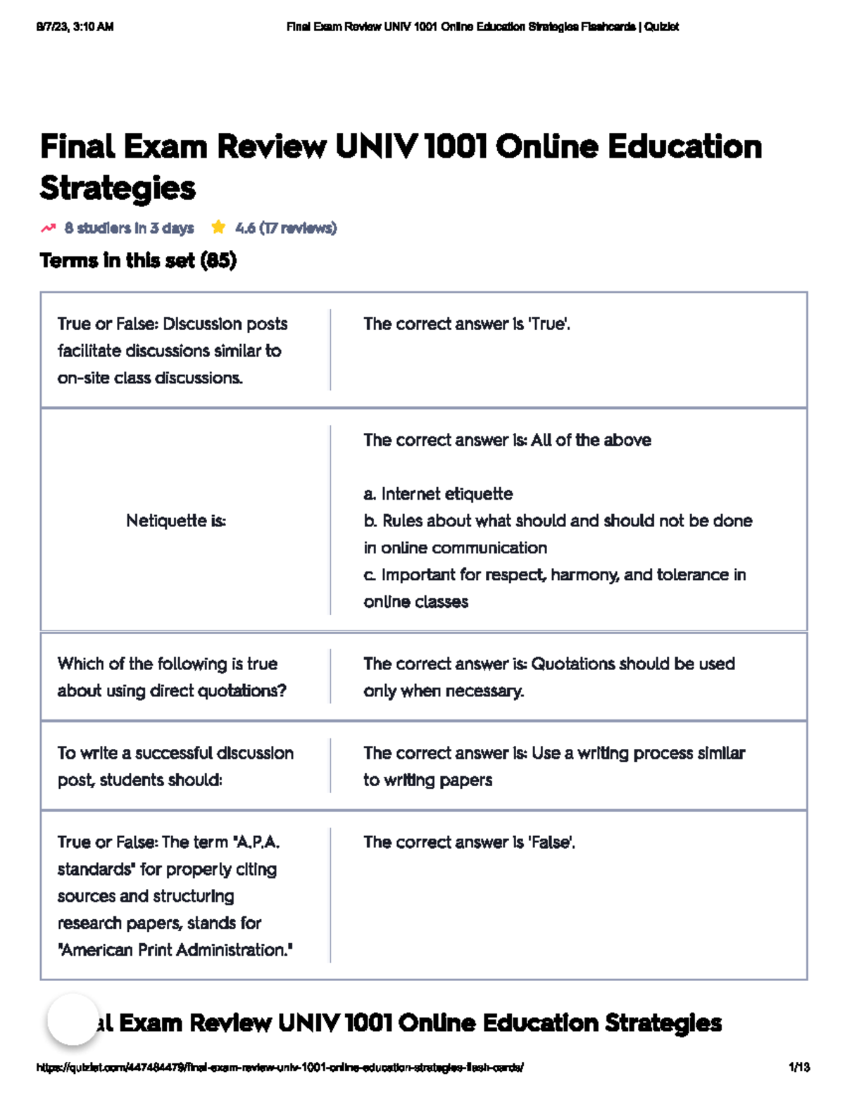Final exam univ 1001 - college success book - UNIV 1001 -AY2022-T2 ...