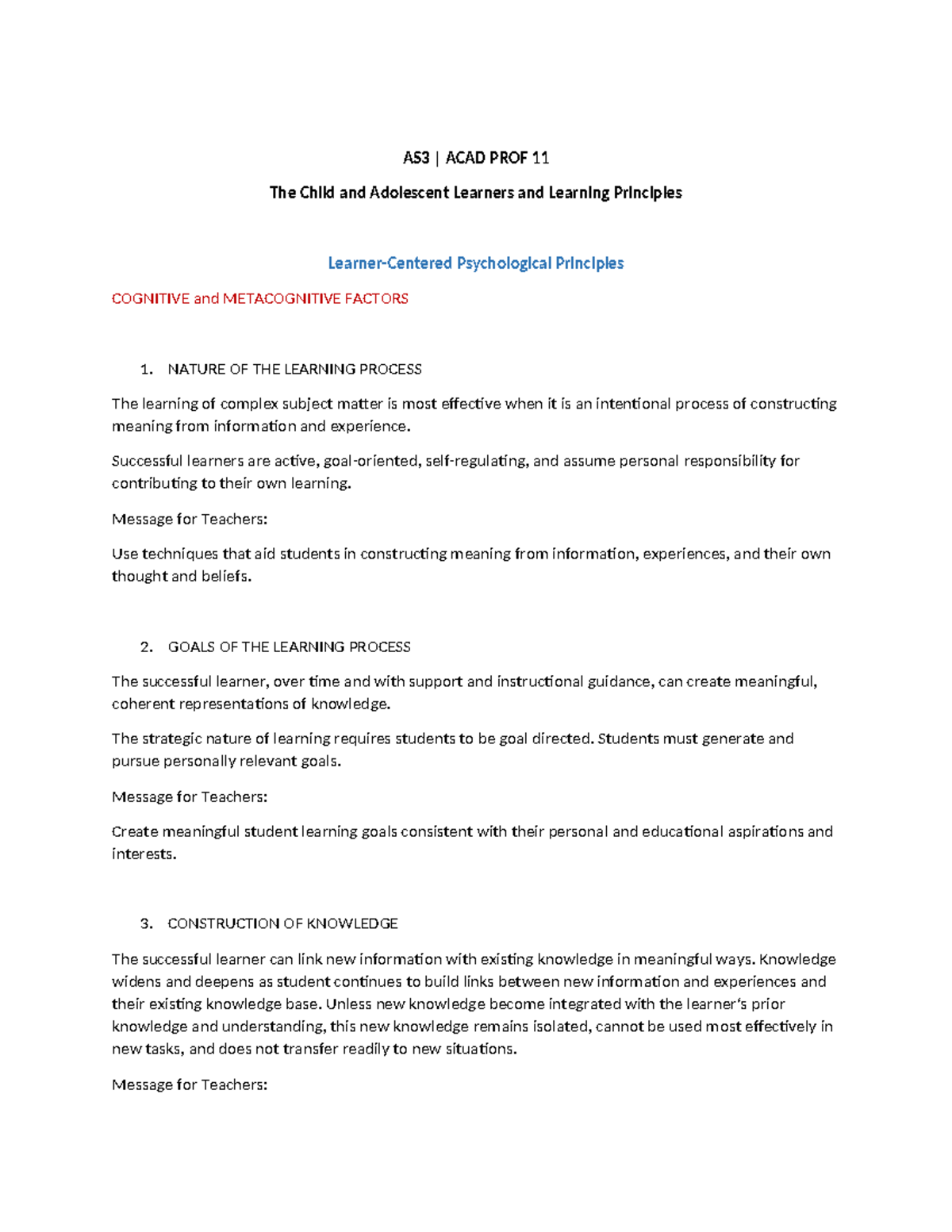 ACAD PROF II ( Child AND Adolescents) notes - AS3 | ACAD PROF 11 The ...