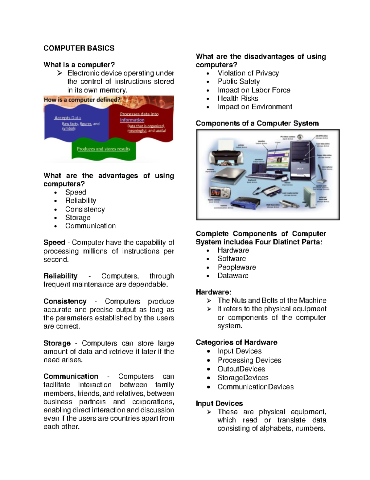 Livit-reviewer - Livit-reviewer - COMPUTER BASICS What is a computer? Electronic device ...