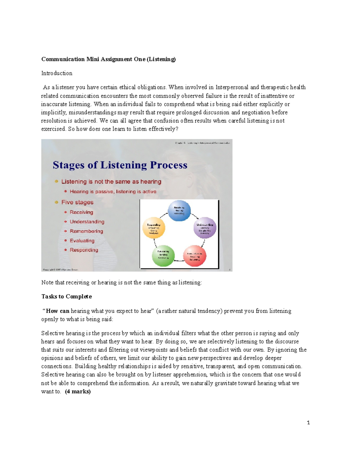 Communication 1 - Assignment One (Listening) - Communication Mini ...