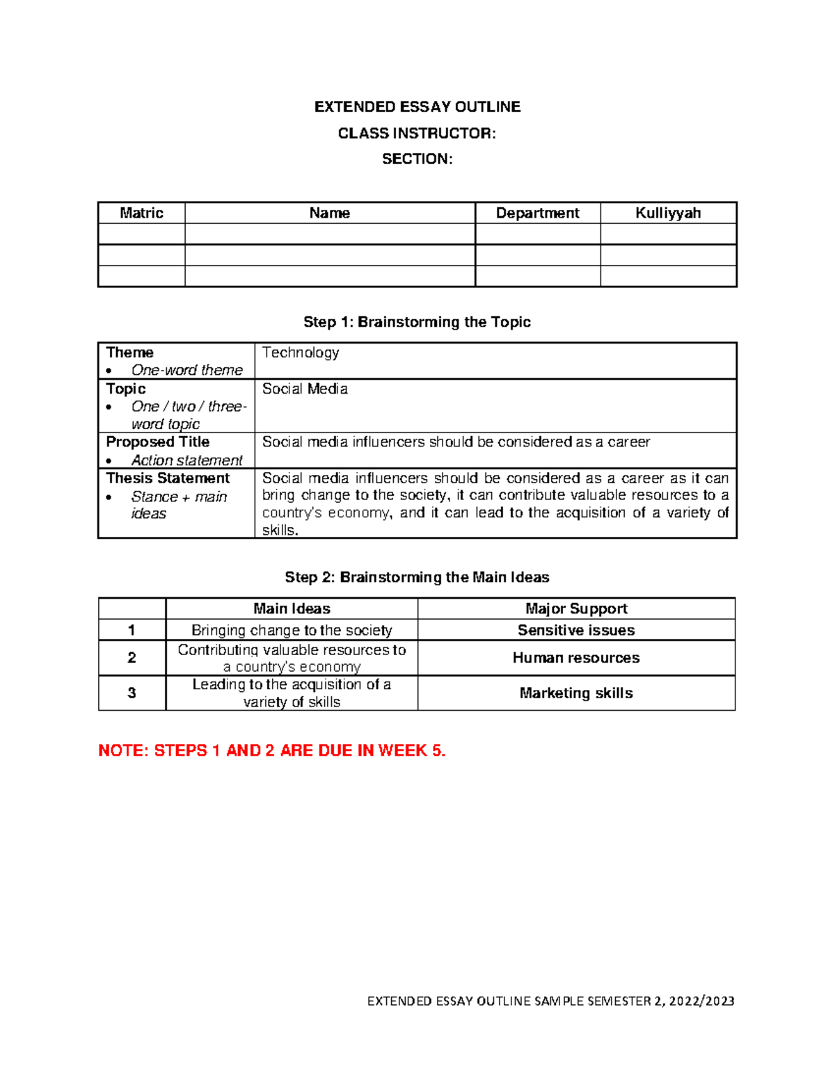 Scribd - EXTENDED ESSAY OUTLINE SAMPLE SEMESTER 2, 2022/ EXTENDED ESSAY ...