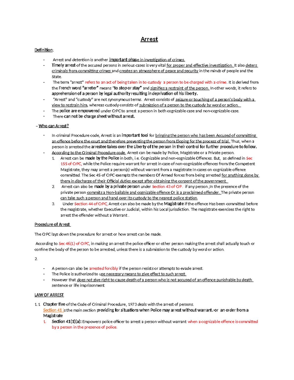 Arrest and detention - ....... - Arrest Definition: - Arrest and ...