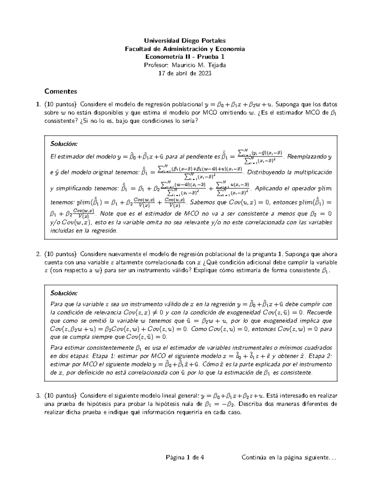 Pauta Examen 1 2023 - Universidad Diego Portales Facultad de Administraci ́on y Econom ́ıa ...