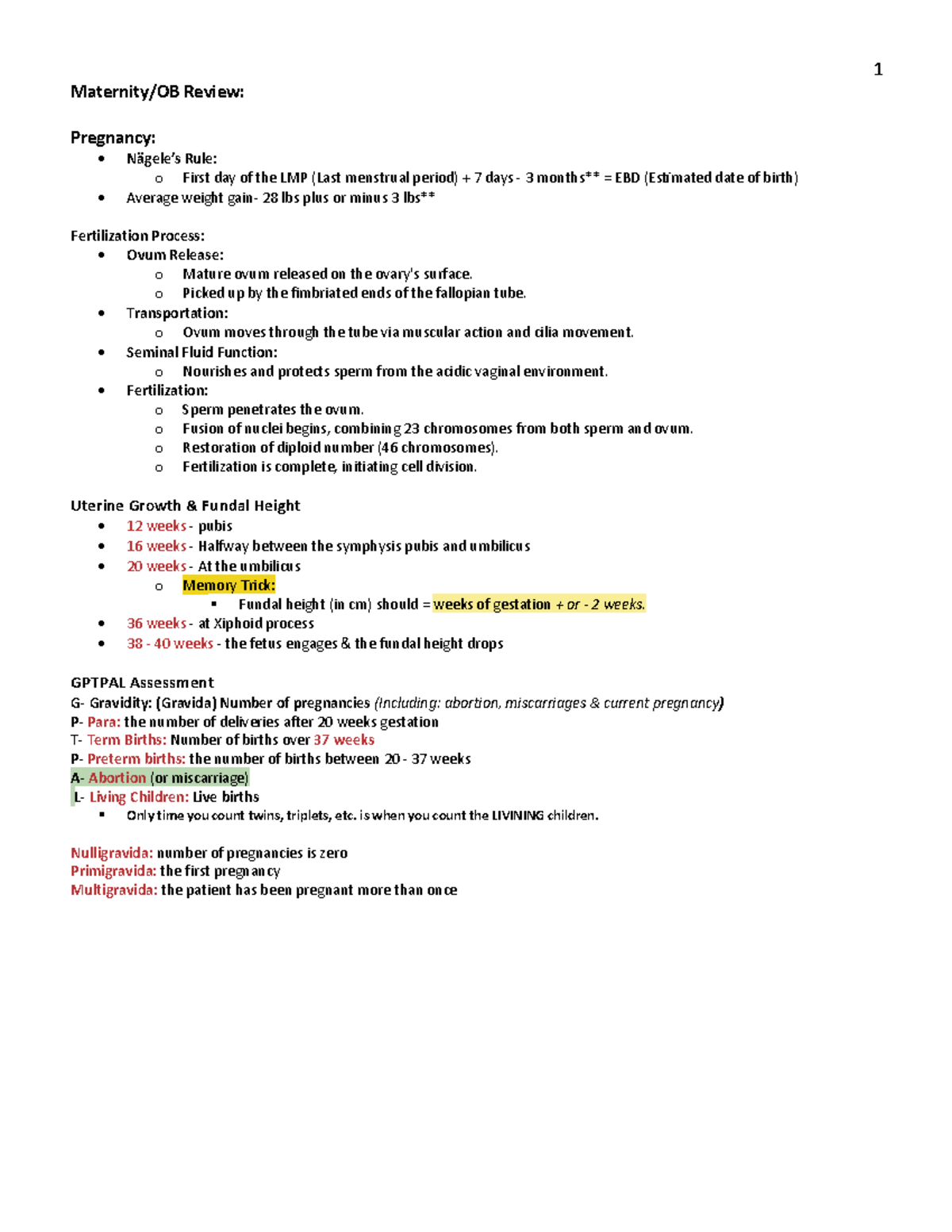 Maternity:OB Study notes 1 - Maternity/OB Review: Pregnancy: Nägele’s ...