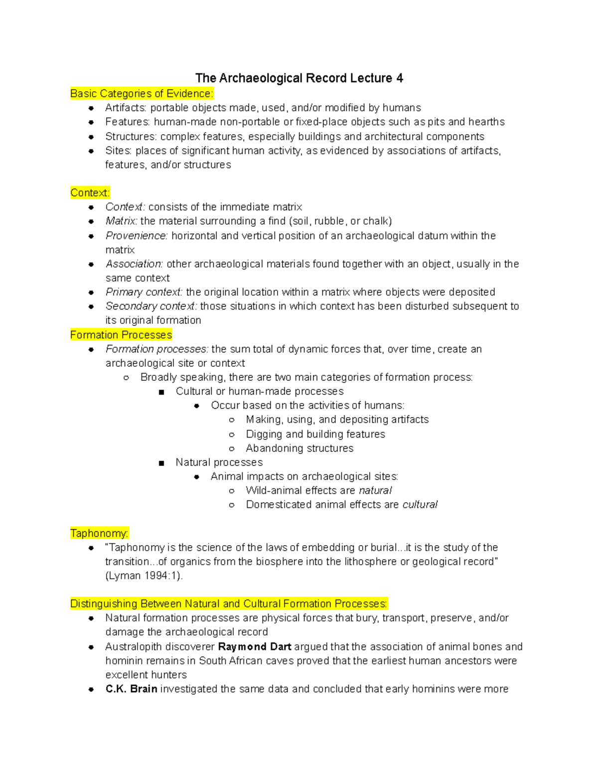 Archaeology Lecture 4 - The professor's name was David Hoefer. This was ...