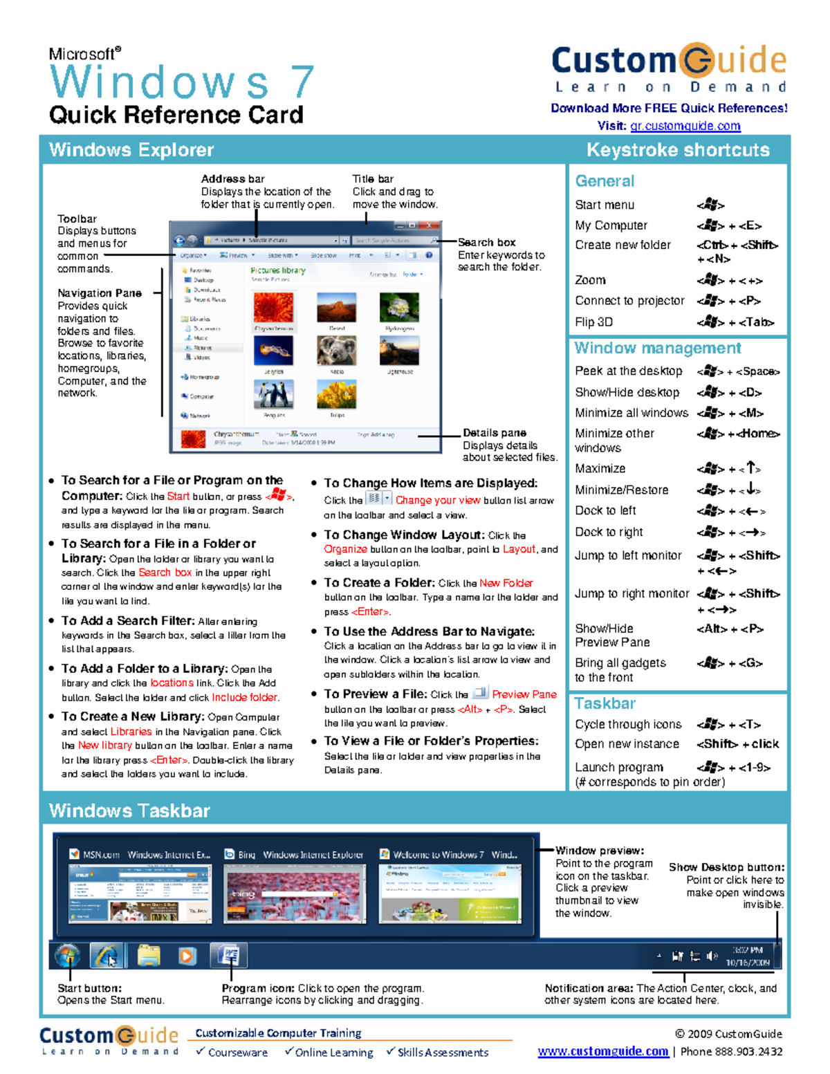 Windows quick reference 7 - Microsoft ® Window s 7 Quick Reference Card ...