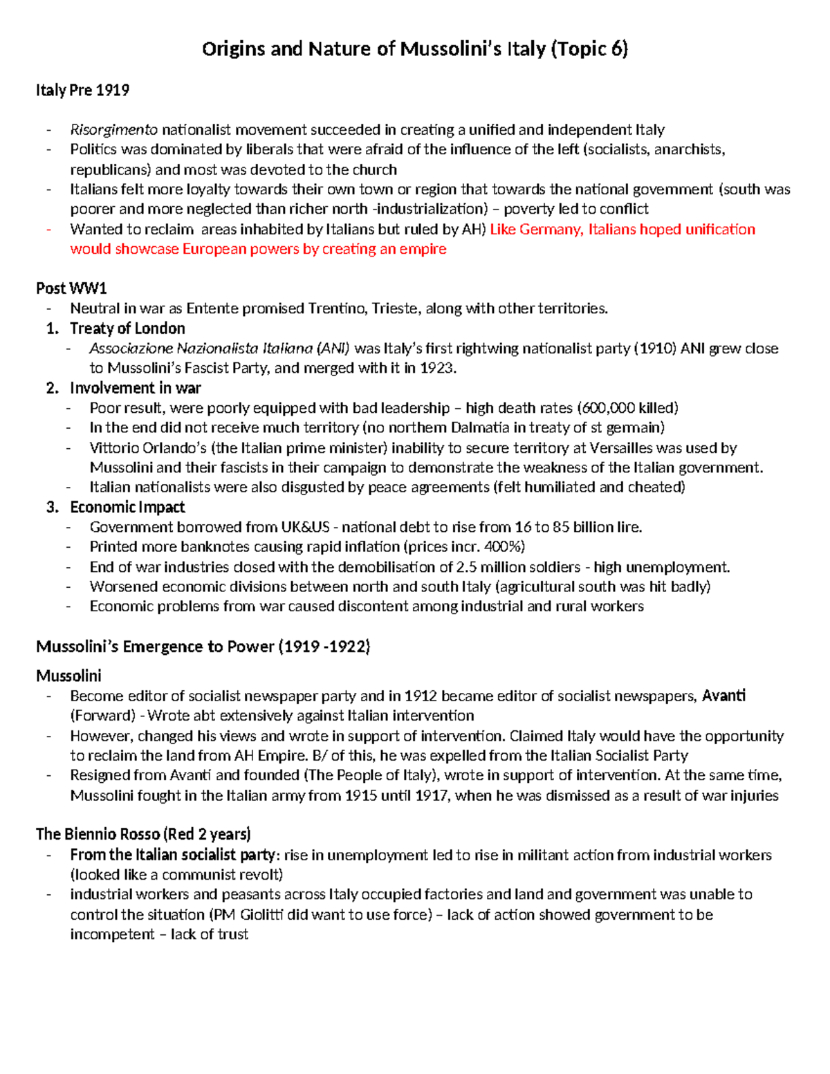 (6) Italy - Class Notes - Origins and Nature of Mussolini’s Italy ...