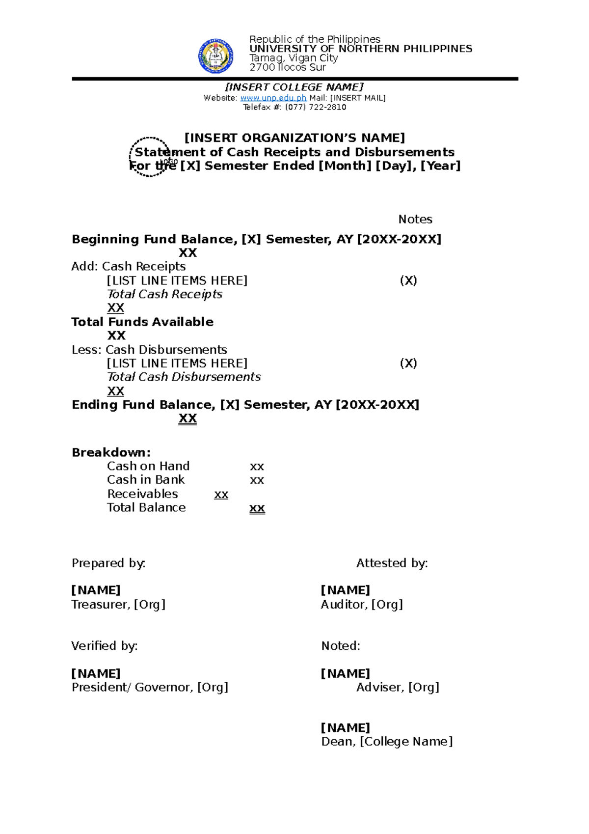 Financial statement format - UNIVERSITY OF NORTHERN PHILIPPINES Tamag ...
