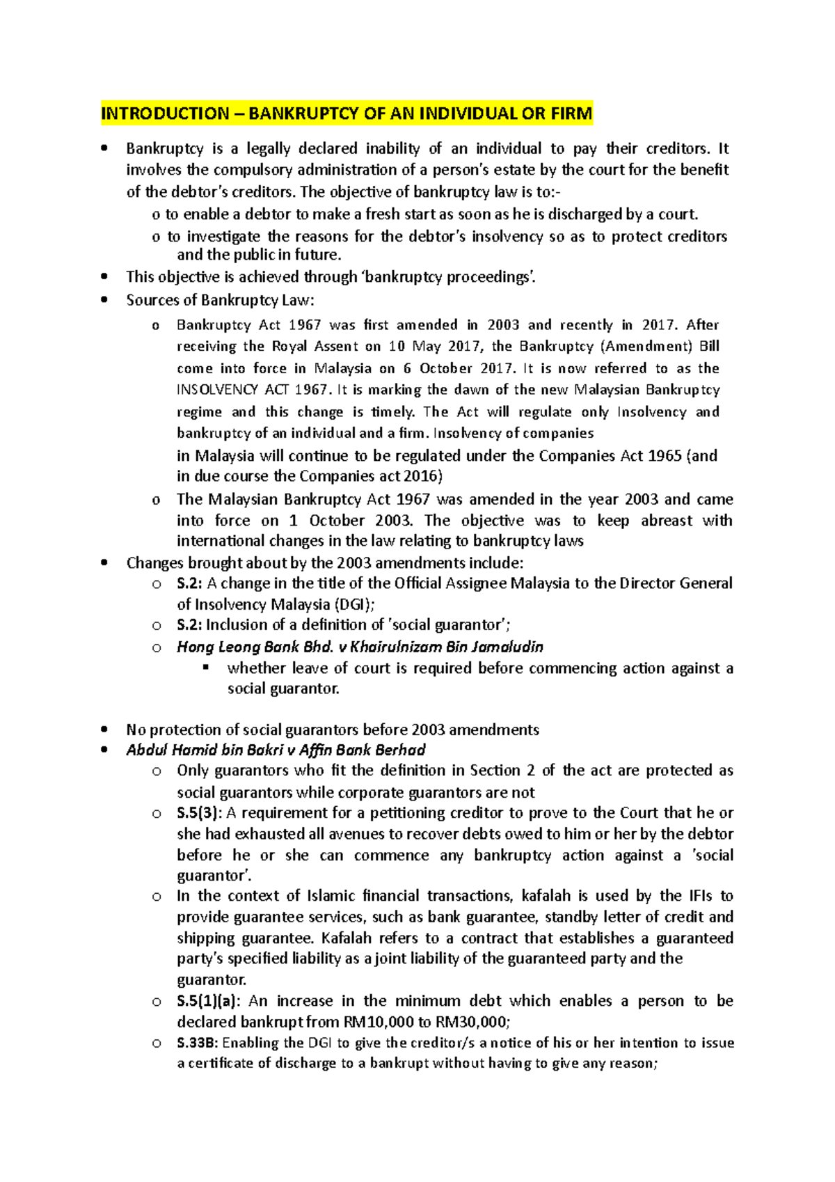 Introduction-bankruptcy of indi or firm - INTRODUCTION – BANKRUPTCY OF ...