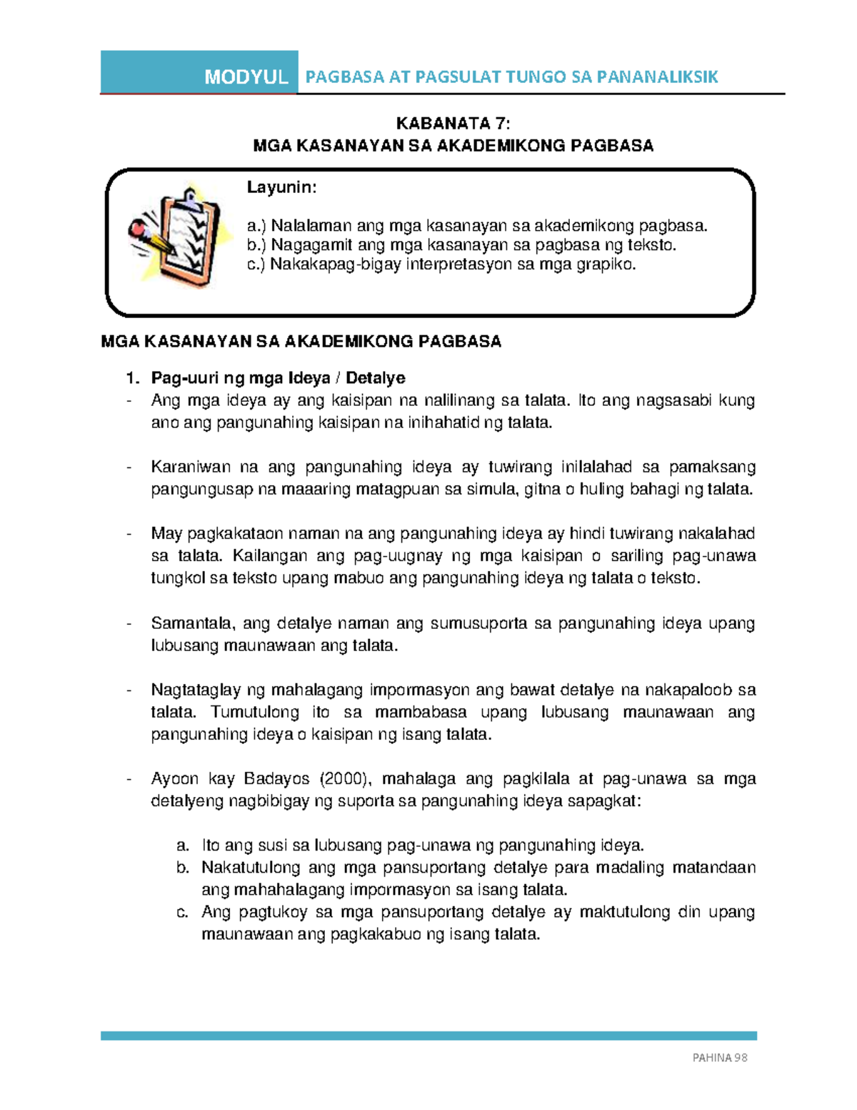 Kabanata 7 - Kasanayan SA Akademikong Pagbasa - KABANATA 7 : MGA ...