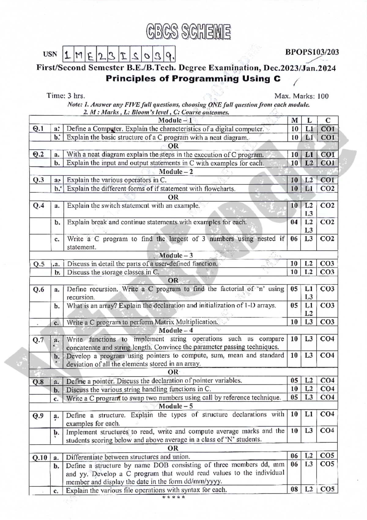 @vtucode - Question paper - CBCS SCHEME USN 1ME23IS039 Semester Degree ...
