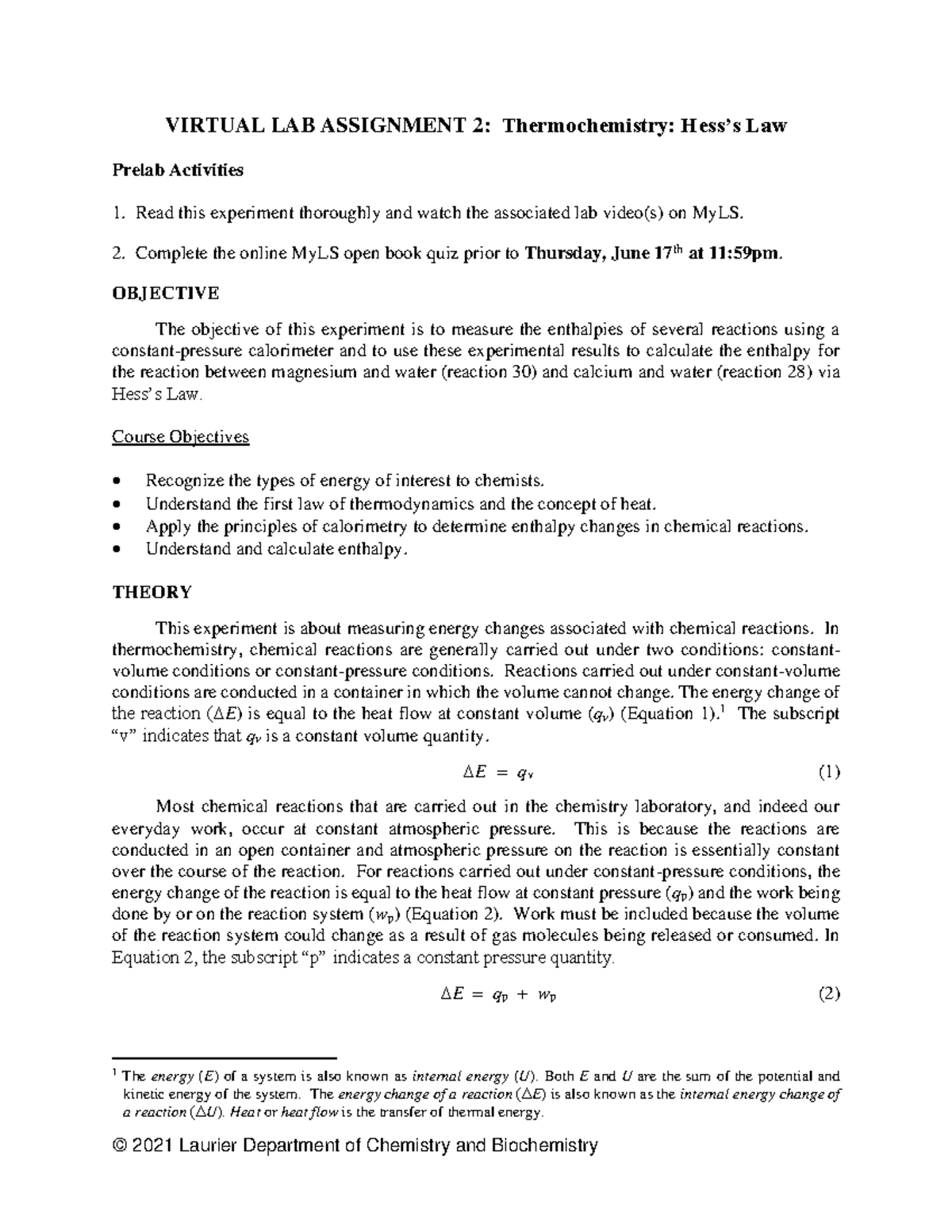 Hess' Law Virtual Assignment 2 S2021 - VIRTUAL LAB ASSIGNMENT 2 ...