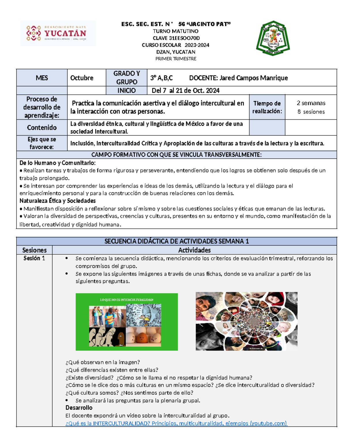 Planeación didáctica - MES Octubre GRADO Y GRUPO 3° A,B,C DOCENTE ...