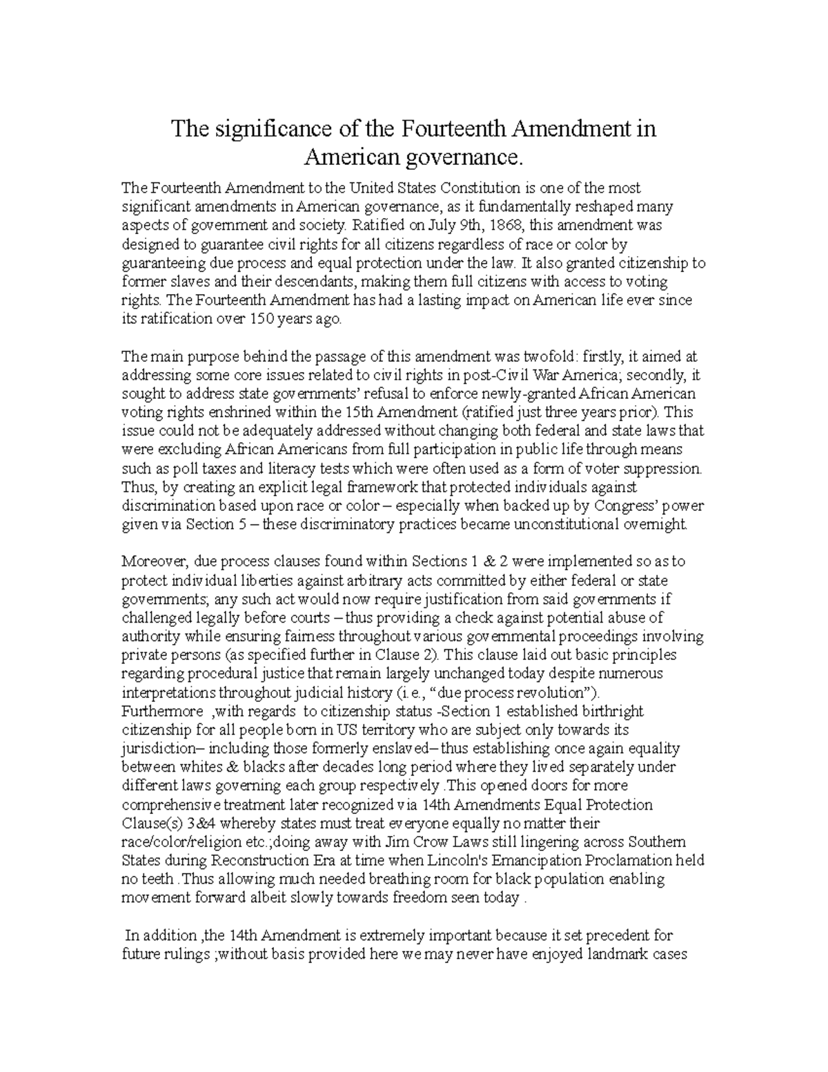 The significance of the 14th - The significance of the Fourteenth ...