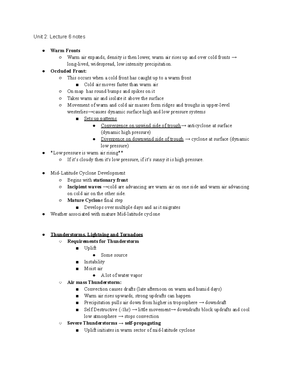 ESC 101 Unit 2 Lecture 6 - Focuses on different types of weather Fronts in weather. Also focuses ...