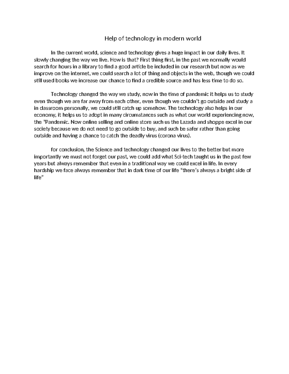 essay number 01 - Help of technology in modern world In the current ...