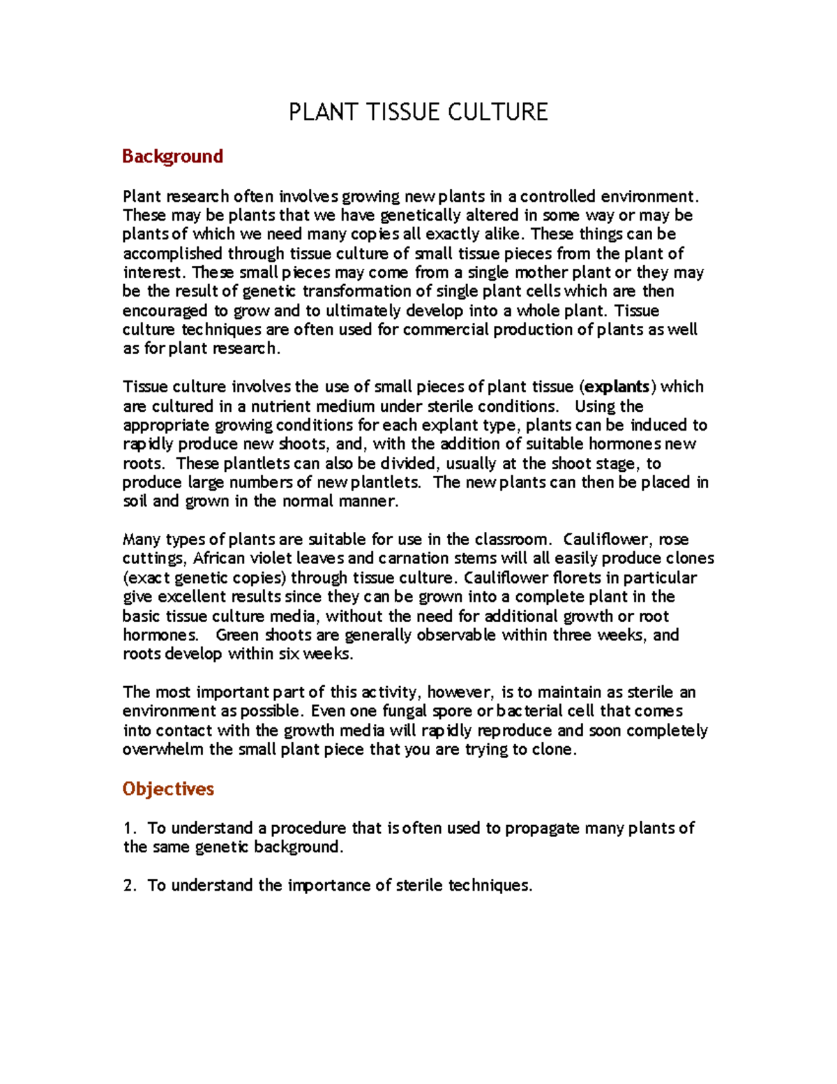 Plant Tissue Culture - Environmental biotechnology - Studocu