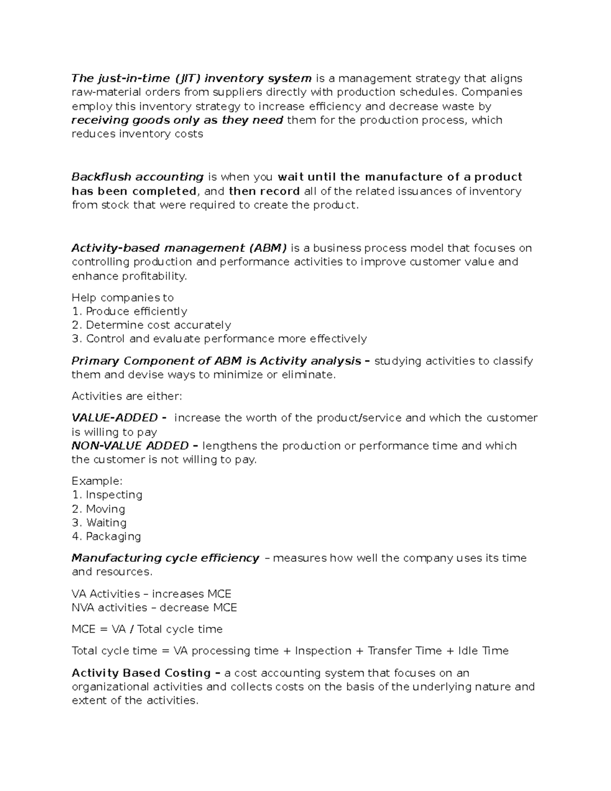 Backflush and ABC - The just-in-time (JIT) inventory system is a ...