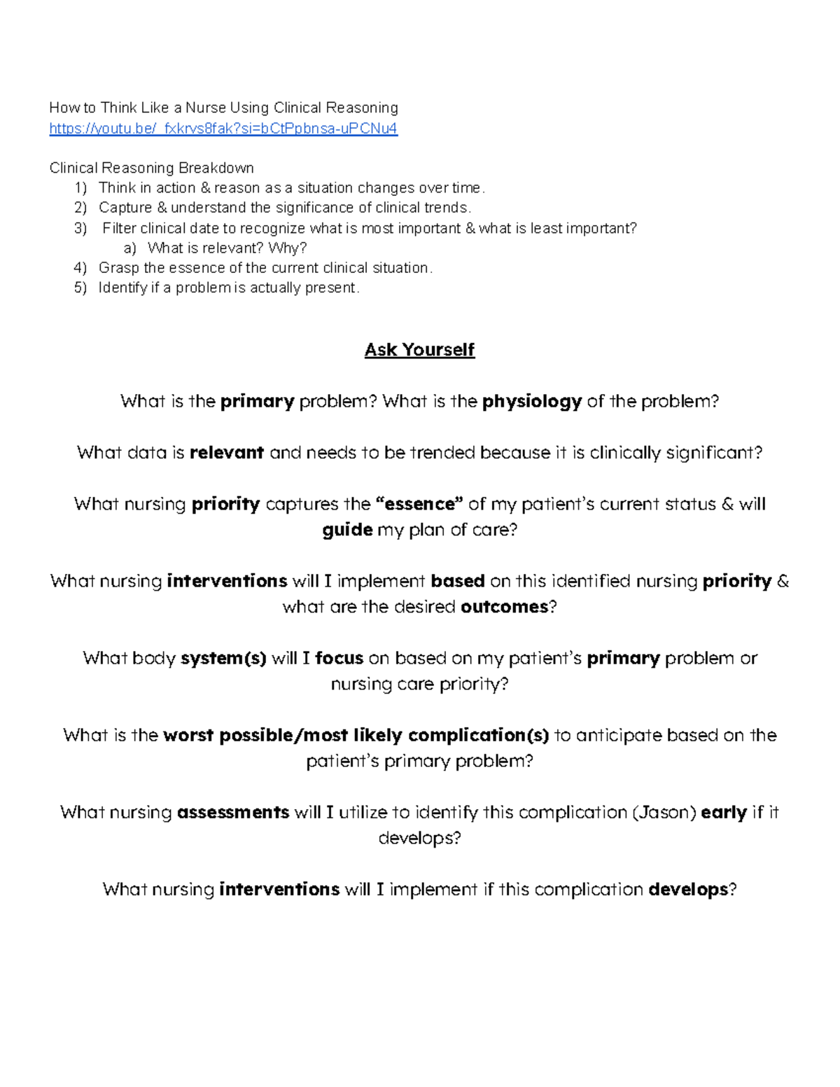 Breakdown Clinical Reasoning - How to Think Like a Nurse Using Clinical ...