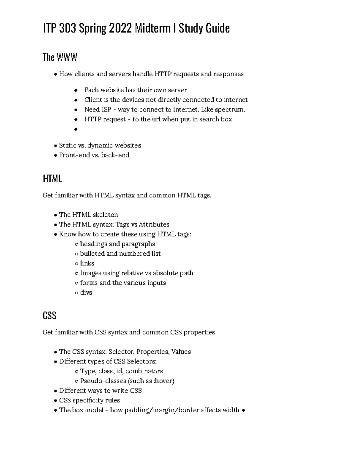 Midterm I Study Guide - Like spectrum. HTTP request - to the url when ...