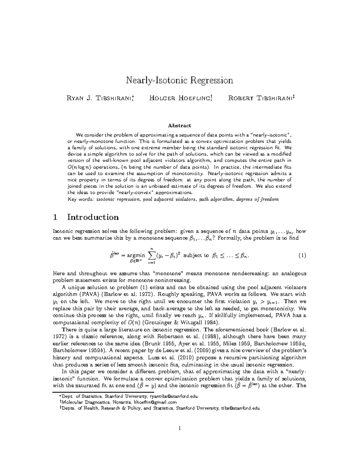 Neariso - NIR - Nearly-Isotonic Regression Ryan J. Tibshirani∗ , Holger Hoefling† , Robert - Studocu