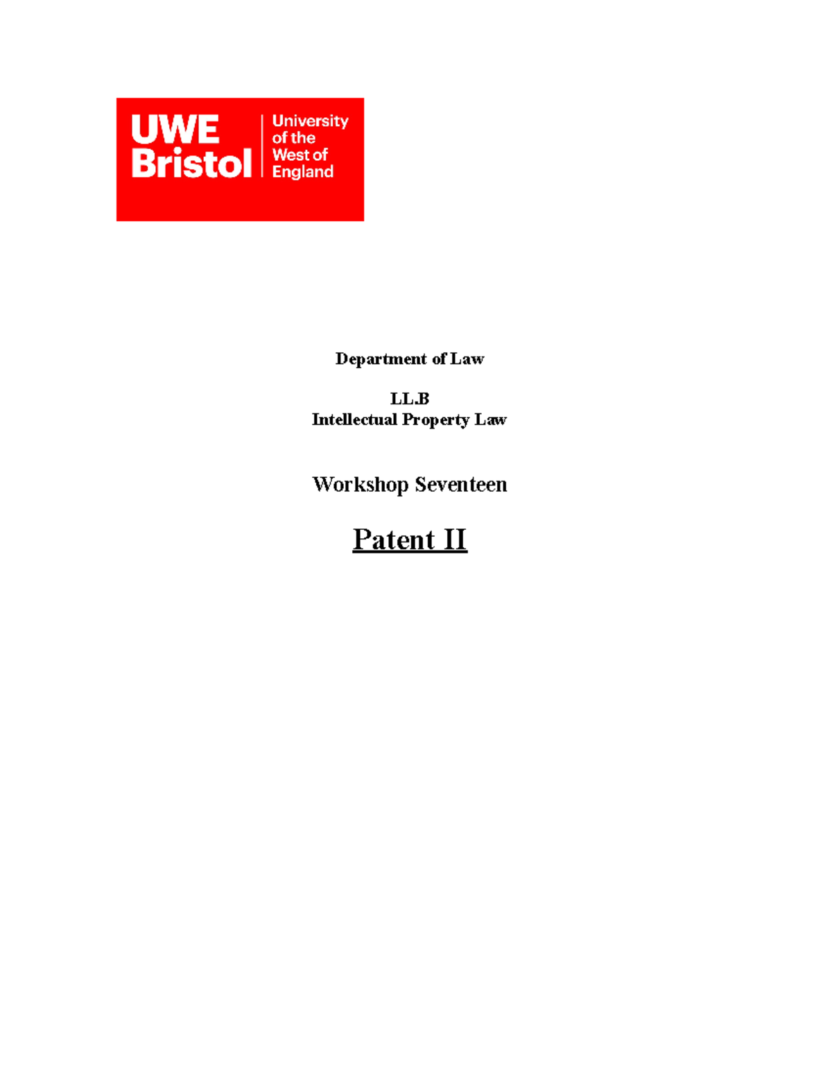 Workshop 17 IPLaw Patents 2 - Department of Law LL Intellectual ...