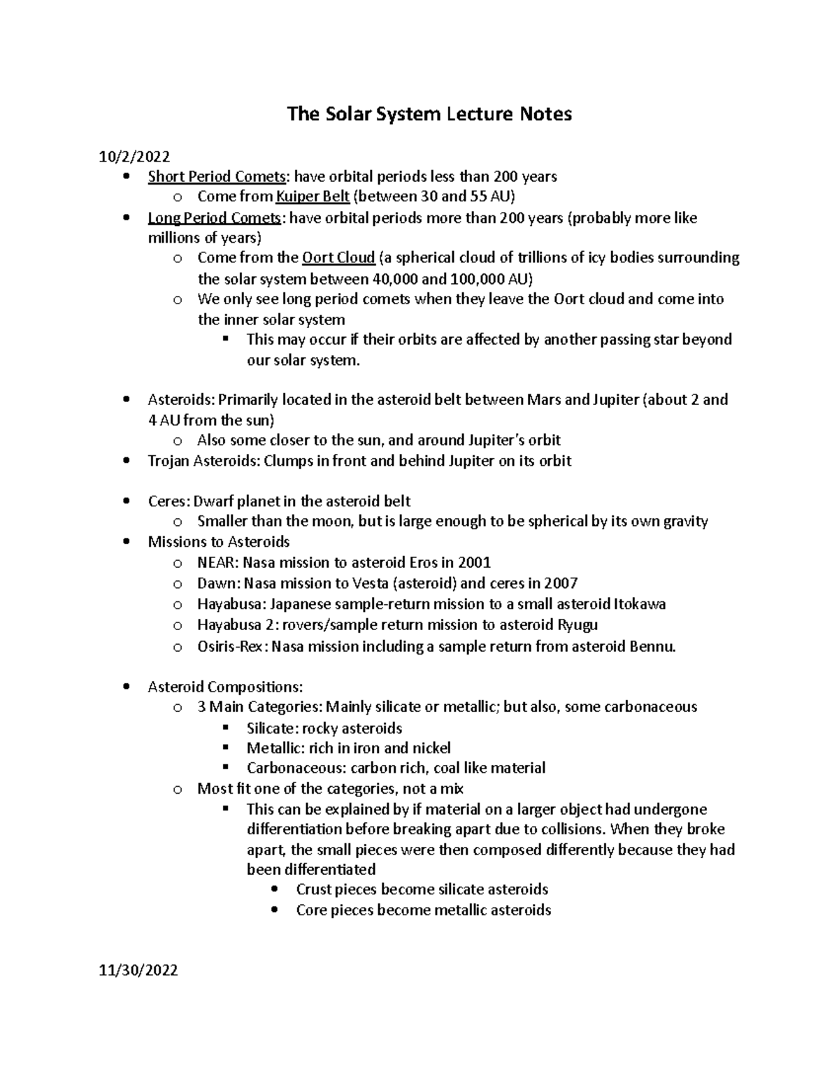 The Solar System Lecture Notes - The Solar System Lecture Notes 10/2 ...
