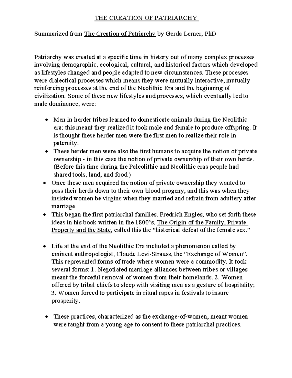 Patriarchy creation - Nothing - THE CREATION OF PATRIARCHY Summarized ...