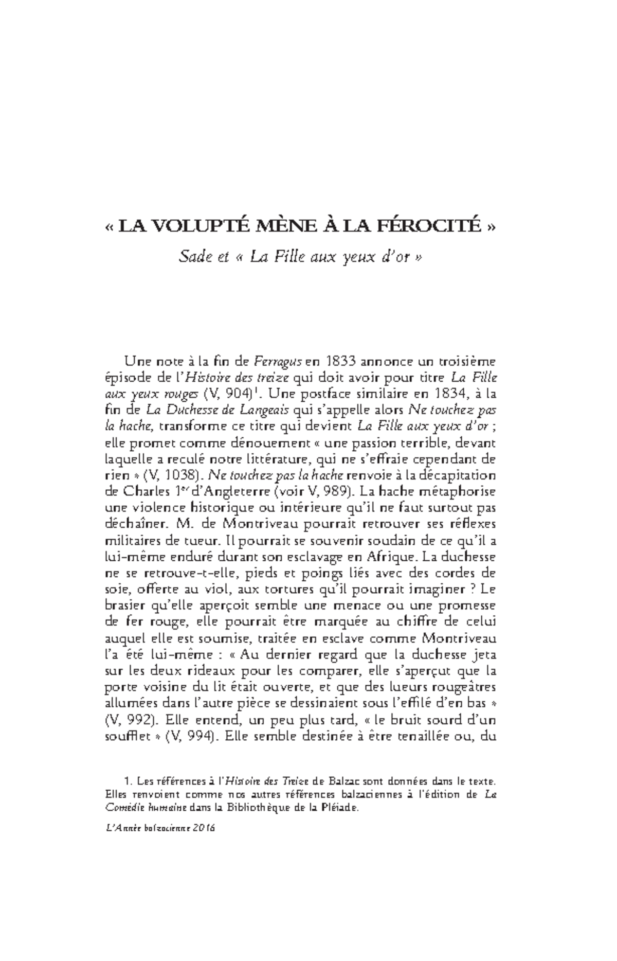 La volupte mene a la ferocite - L’Année balzacienne 2016 14 octobre ...