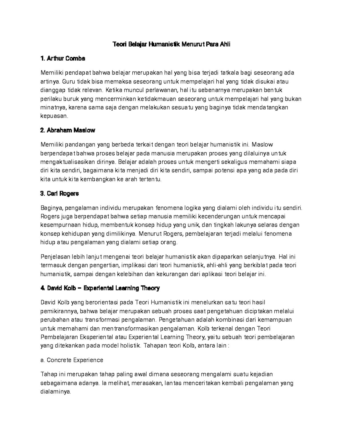 Resume Teori Humanistik - Teori Belajar Humanistik Menurut Para Ahli ...