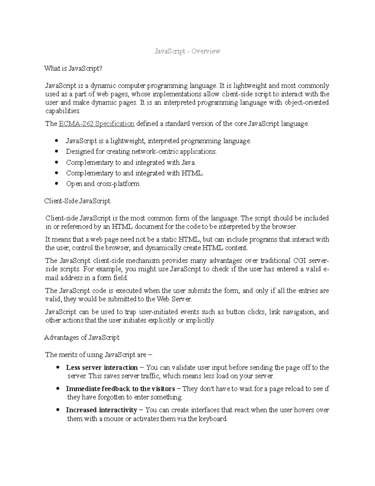 Java Script Javascript Overview What Is Javascript Javascript Is A Dynamic Computer