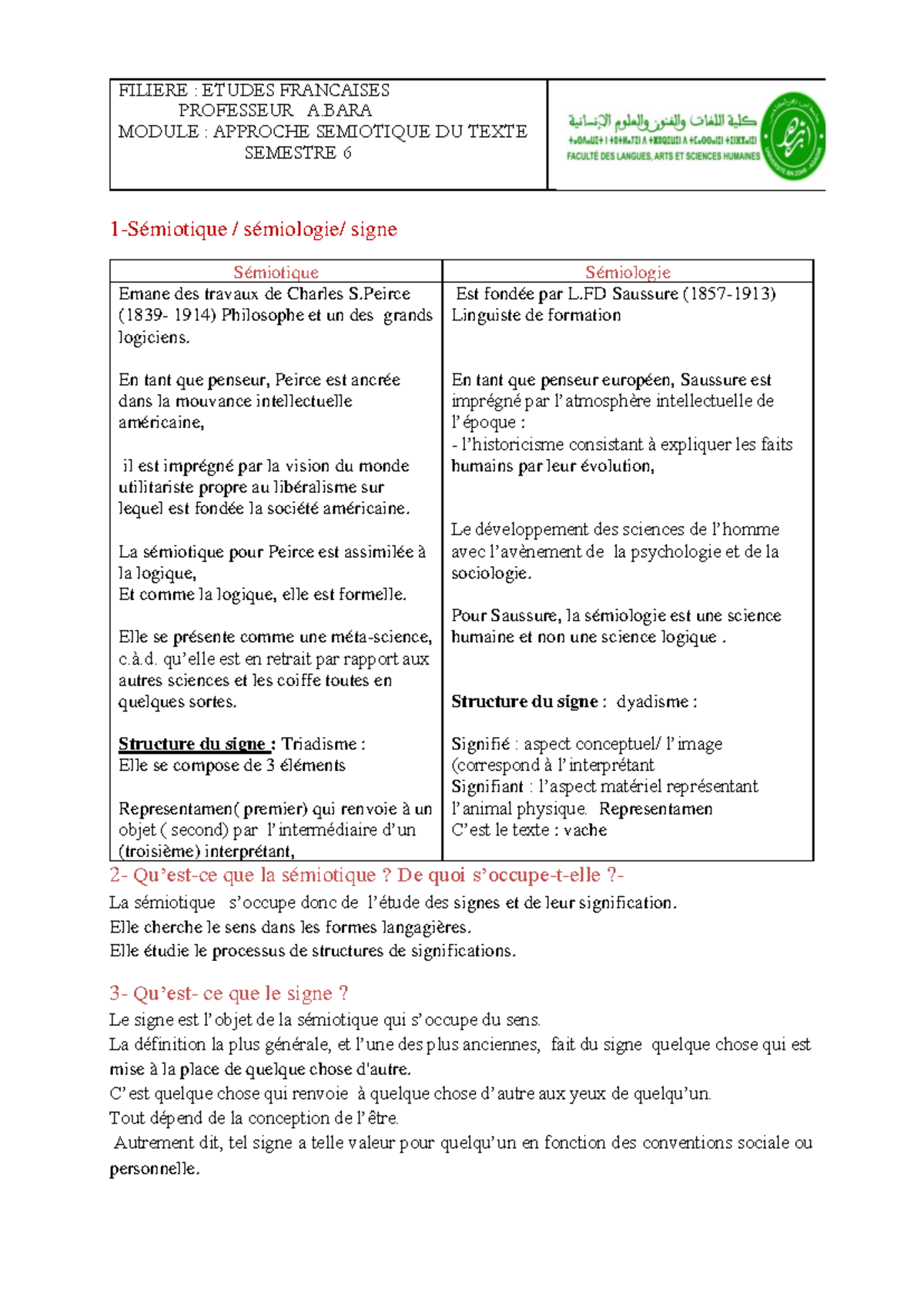 Semiotika 2a - Summary Approche sémiotique du texte - FILIERE : ETUDES ...