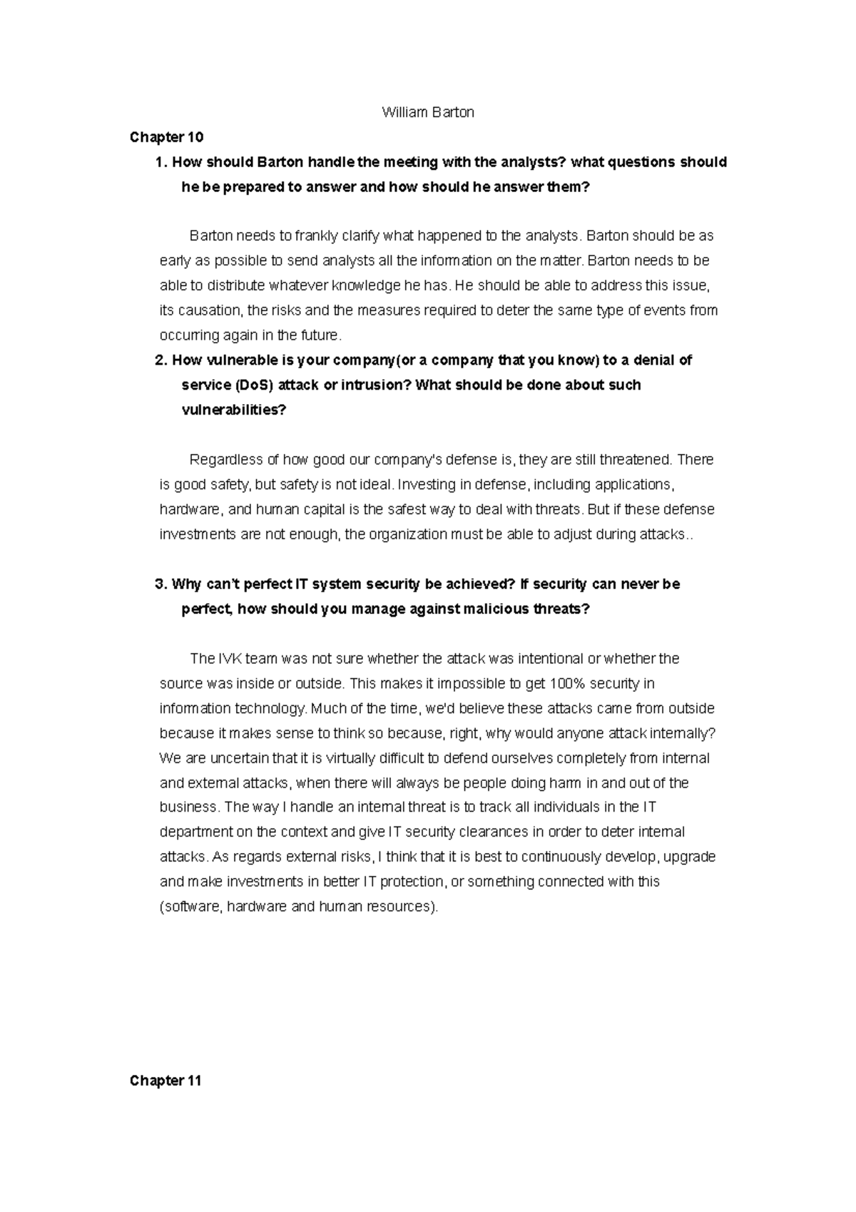 Chapter 10 17 - William Barton Chapter 10 How should Barton handle the ...