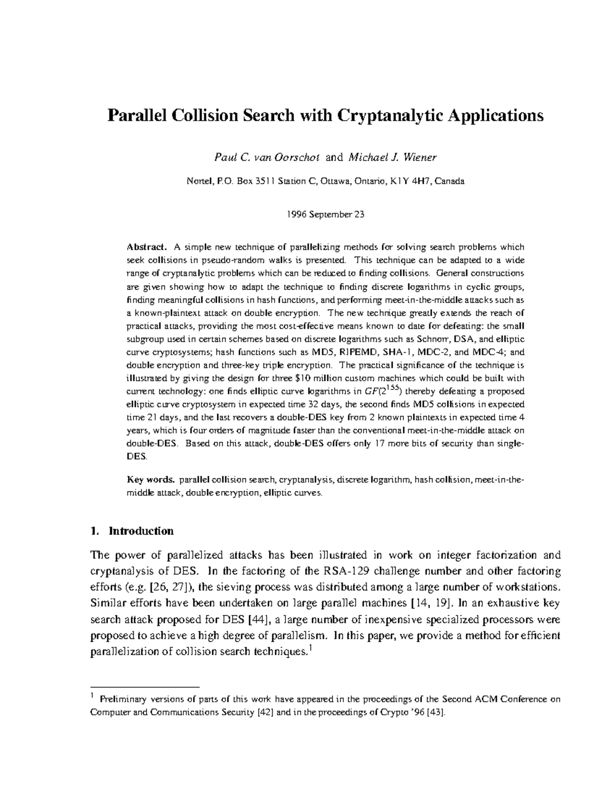 Parallel Collision Search with Cryptanalytic Applications - van ...