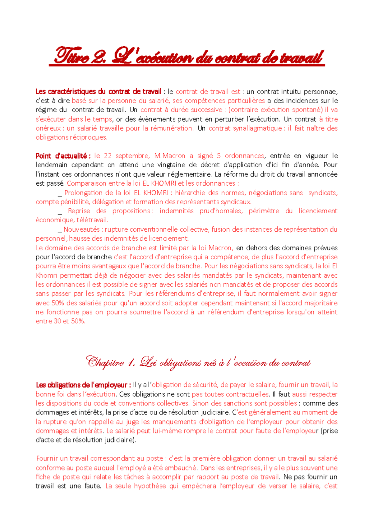 Fiche IV - L'exécution du contrat de travail - Titre 2. L'exécution du ...