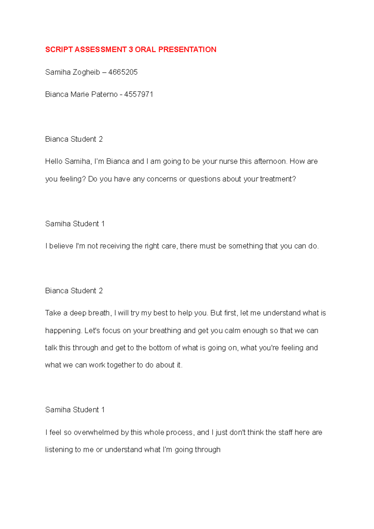 Script Assessment 3 ORAL Presentation hope it helps - SCRIPT ASSESSMENT ...