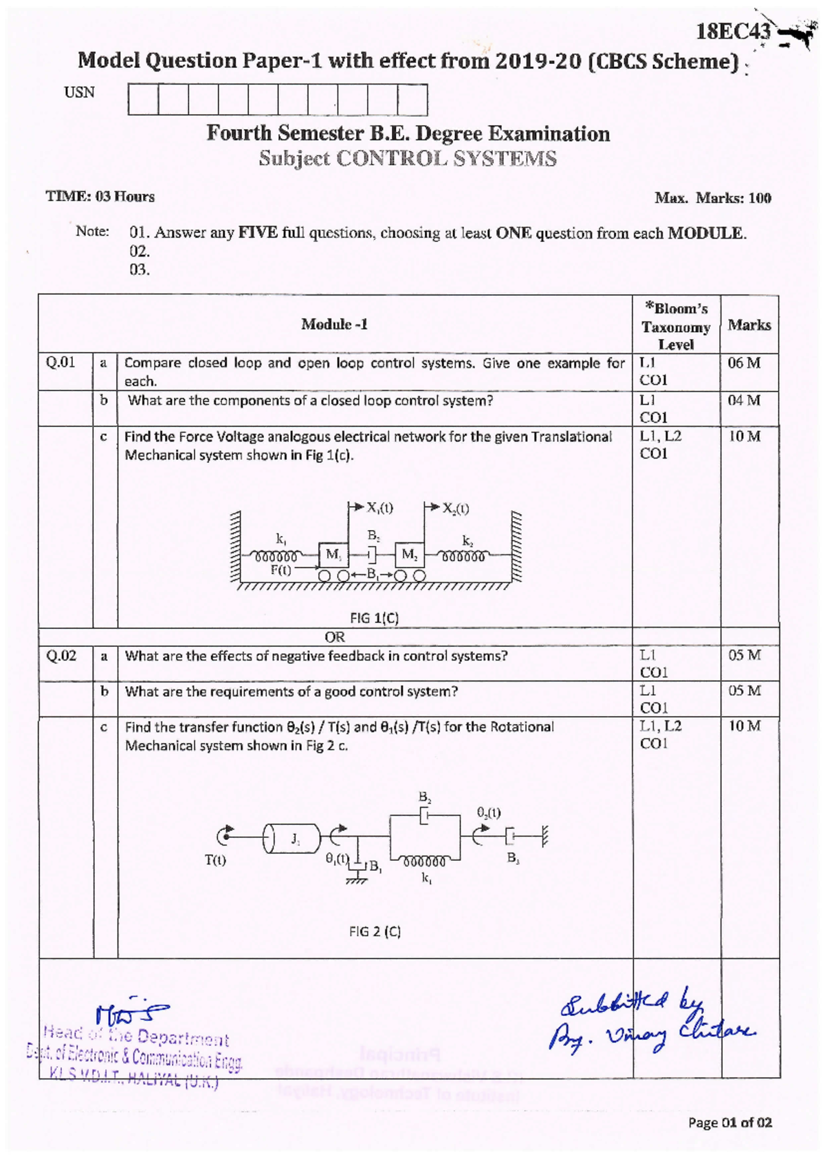 Vinay-C-18EC43 - Model Question paper to be practised - electronics and ...
