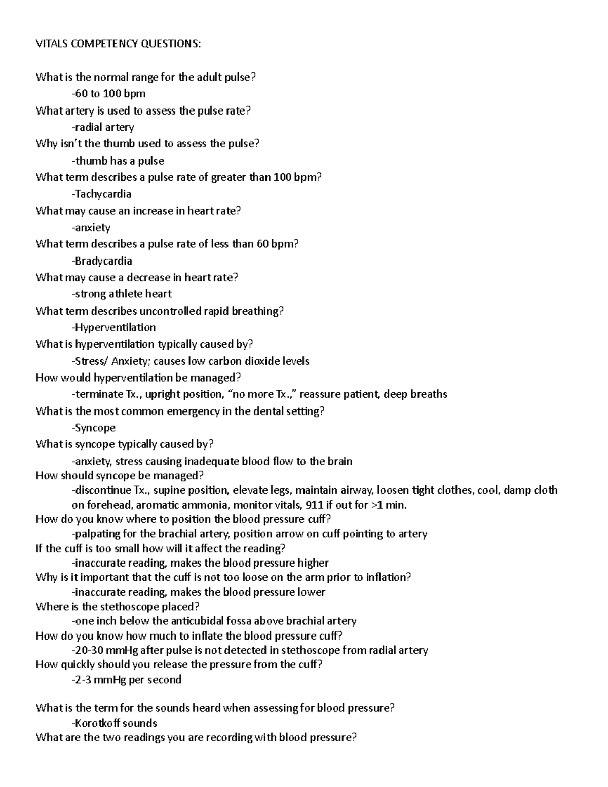 Vitals AND MED History COMP Questions VITALS COMPETENCY QUESTIONS
