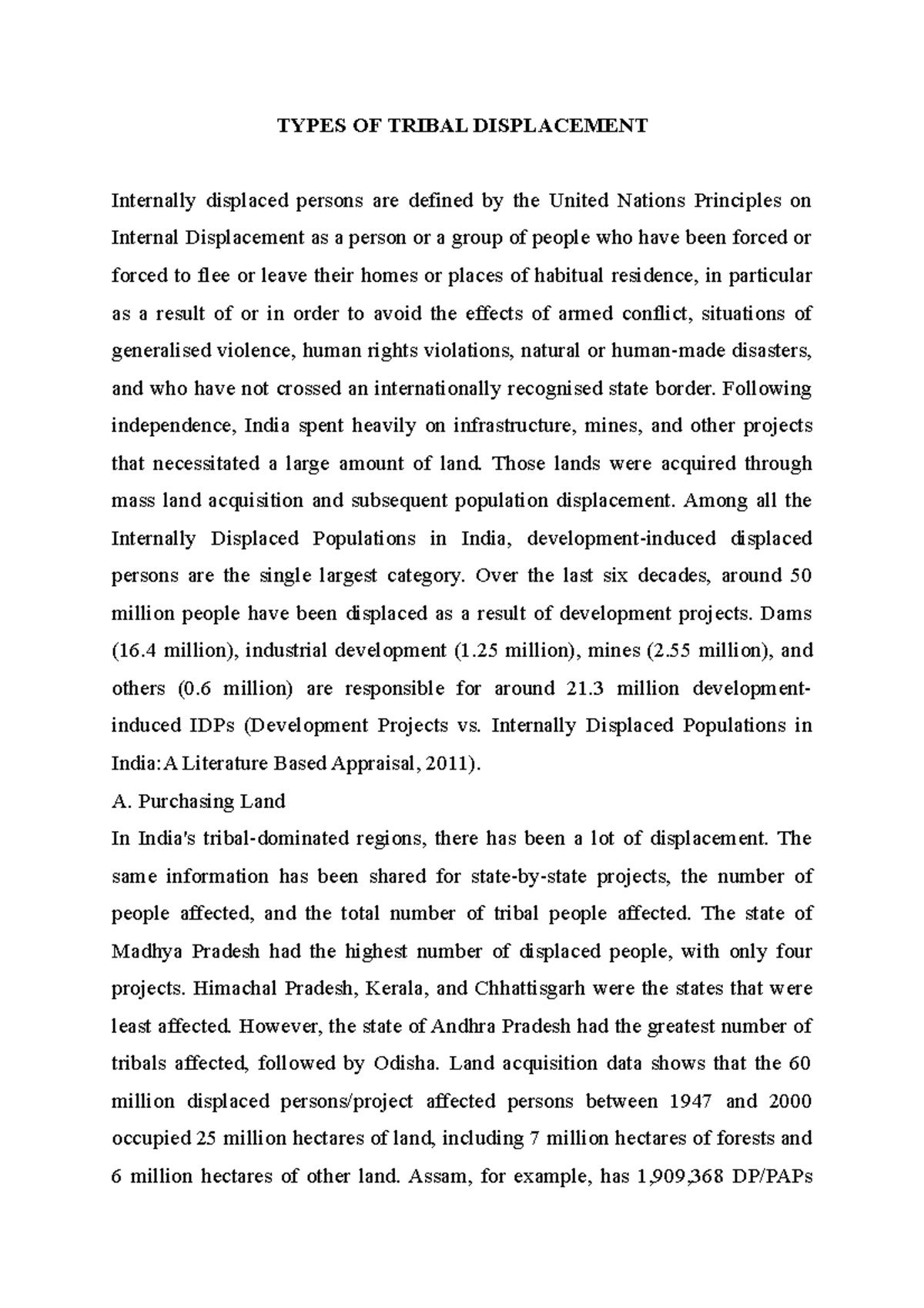 Types OF Tribal Displacement - TYPES OF TRIBAL DISPLACEMENT Internally ...
