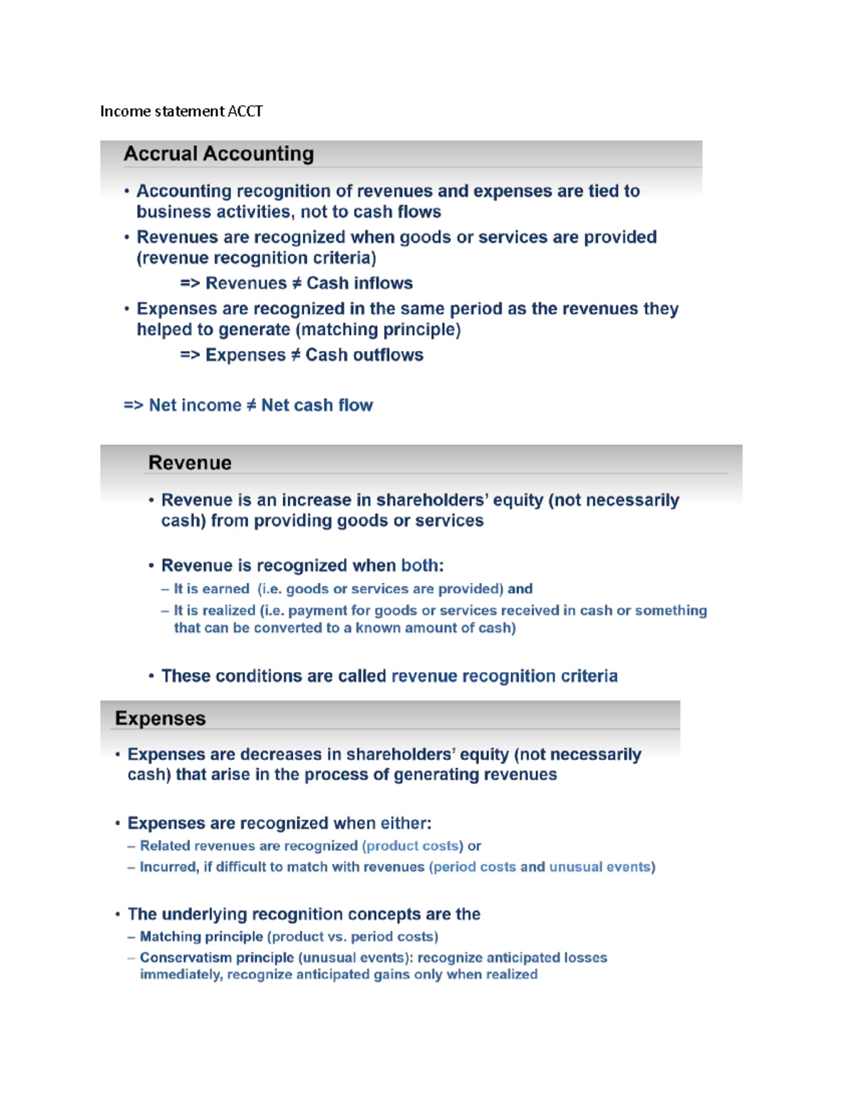 Income statement ACCT - Lecture notes 1-4 - ACCT 101 - Income statement ...