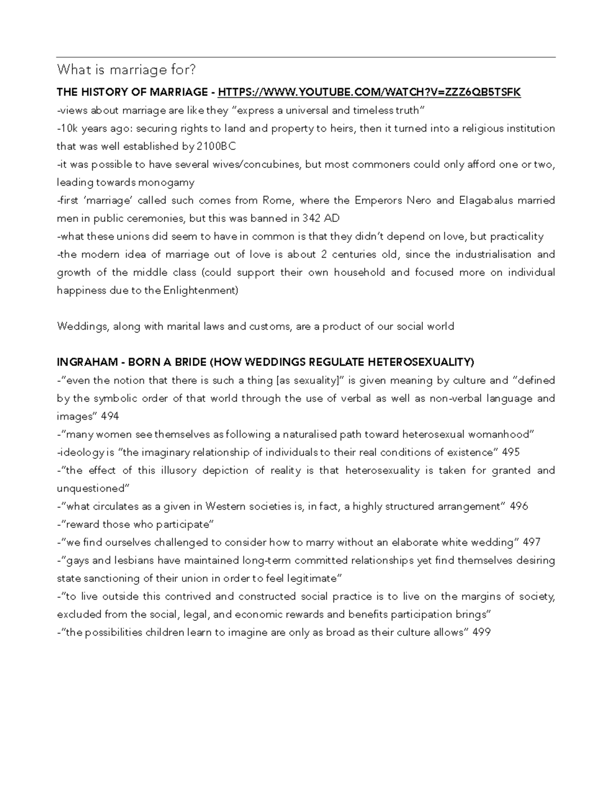 Notes 5 - Week5 - What is marriage for? THE HISTORY OF MARRIAGE about ...