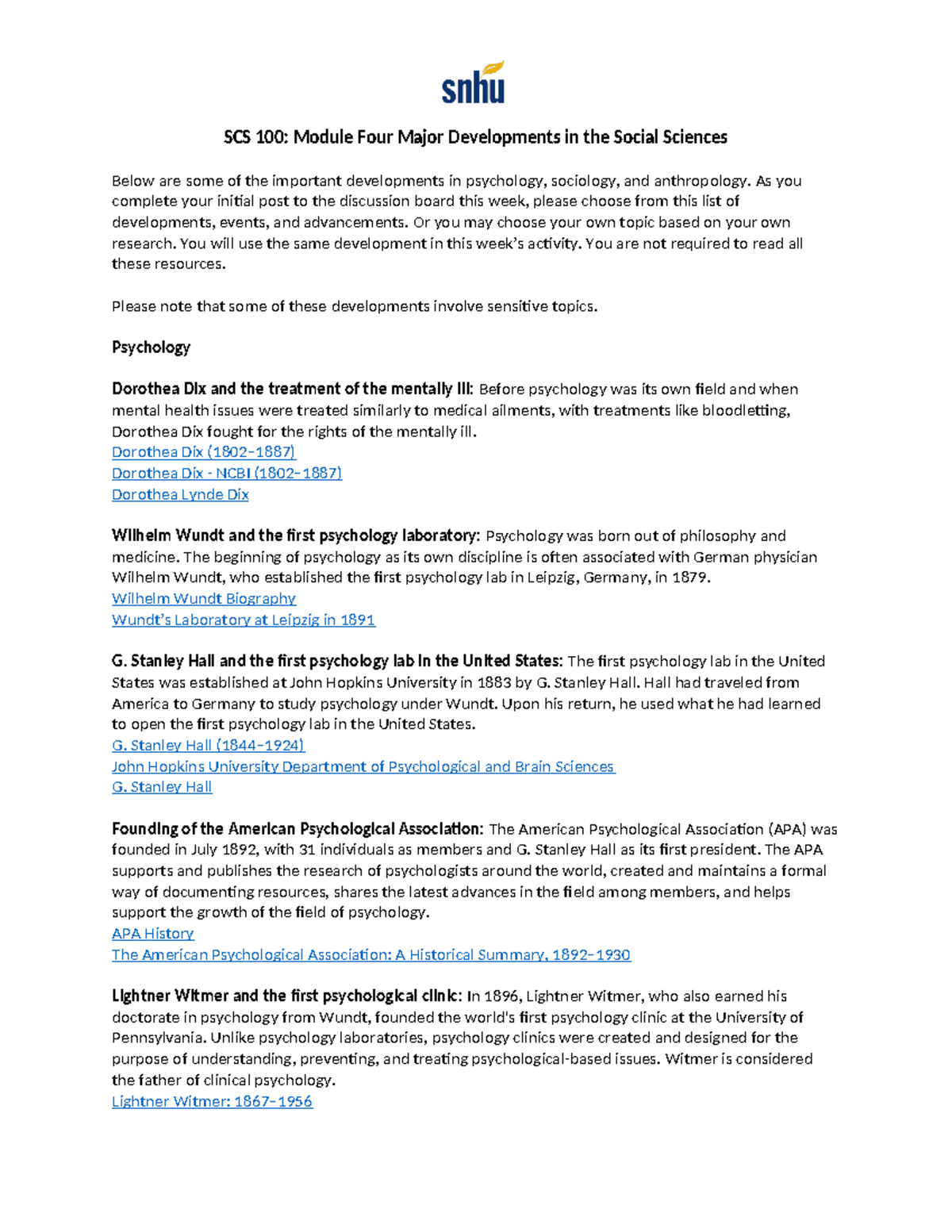 SCS 100 Module Four Developments in the Social Sciences - SCS 100 ...