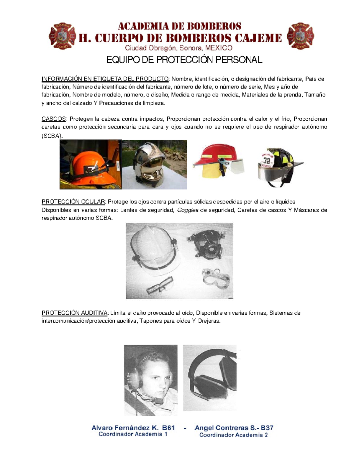 6a Equipo Prot Personal - EQUIPO DE PROTECCIÓN PERSONAL INFORMACIÓN EN ETIQUETA DEL PRODUCTO ...